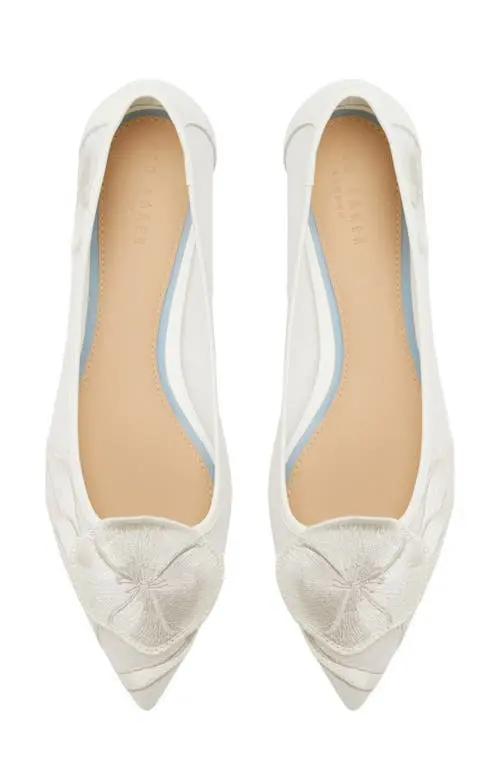 Ted Baker London Pointed Toe Flat With Floral Appliqu - White