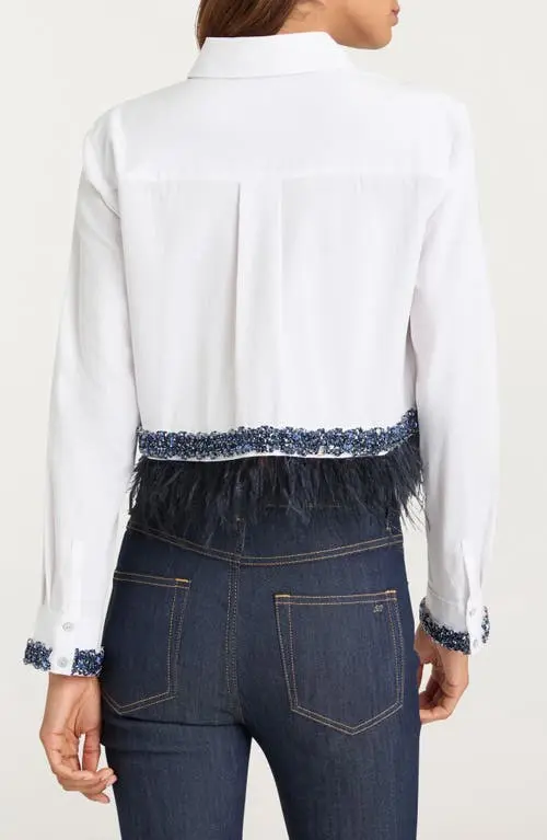 Cinq À Sept Sylvan Feather Sequin Crop Shirt - White/bluebell