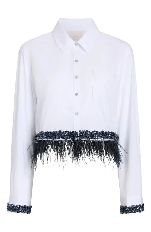 Cinq À Sept Sylvan Feather Sequin Crop Shirt - White/bluebell
