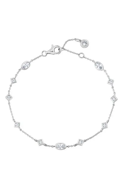 CRISLU Princess & Oval Crystal Station Bracelet - Pure Platinum/clear Stone