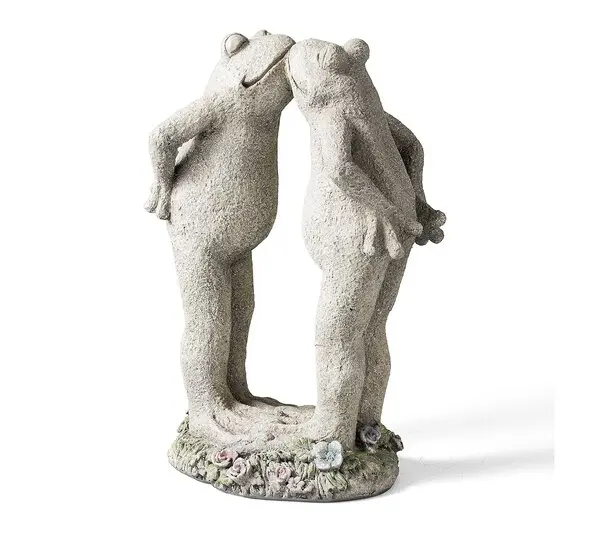 GLITZHOME 15.25h Resin Two Kissing Frog Statu E - One-color