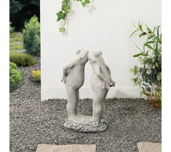 GLITZHOME 15.25h Resin Two Kissing Frog Statu E