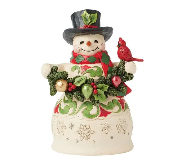 JIM SHORE Heartwood Creek Snowman Garland Cardigen Nal Fig - One-color