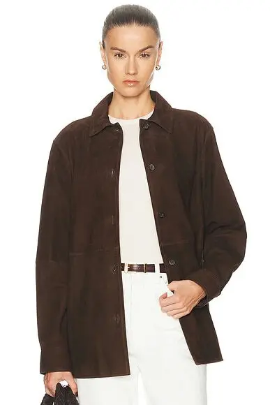 TOTEME Soft Suede Overshirt - Bark