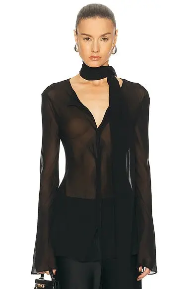 EAVES Via Blouse With Detachable Scarf - Black