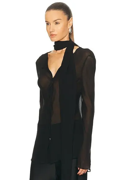 EAVES Via Blouse With Detachable Scarf - Black