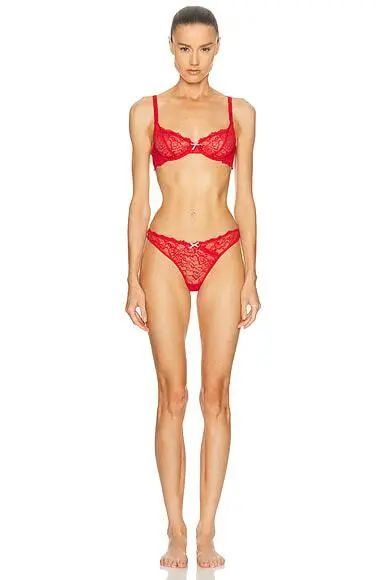 FLEUR DU MAL Bianca Lace Thong - Rouge