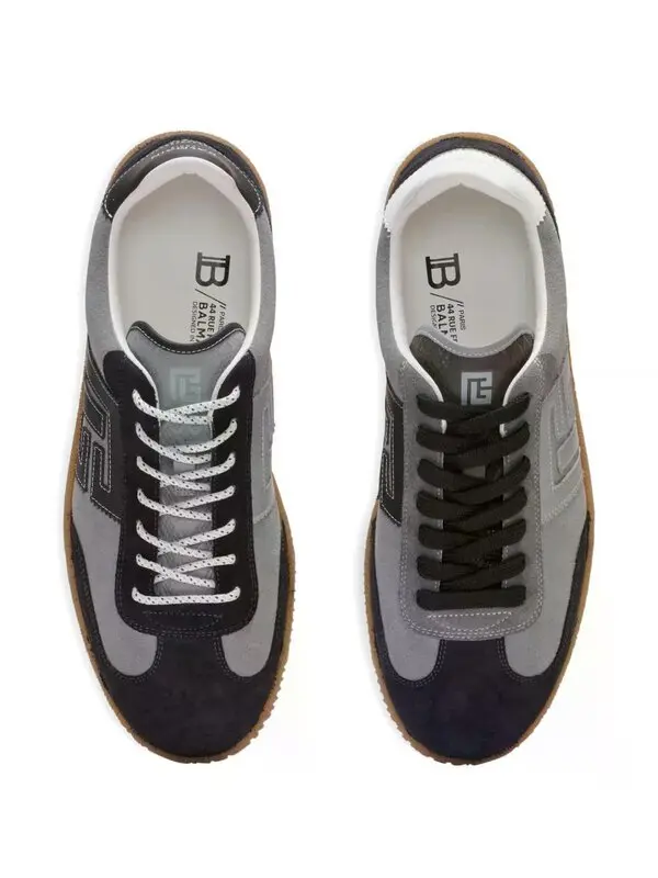 Balmain Panelled Suede And Leather Sneakers - Grey