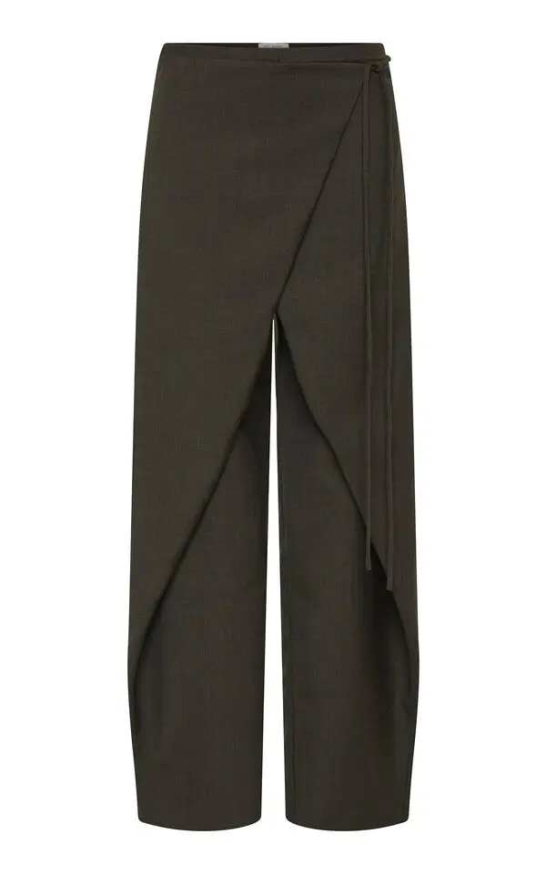 ST. AGNI Wrap Wool-blend Wide-leg Pants - Grey