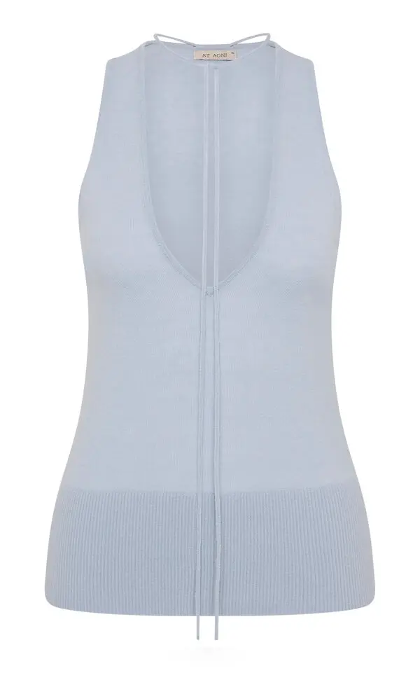 ST. AGNI Plunge Knit Tie Top - Light Blue
