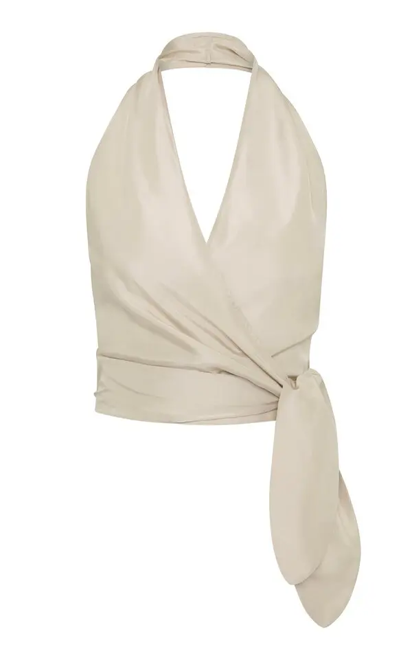 ST. AGNI Silk Halter Wrap Top - Neutral