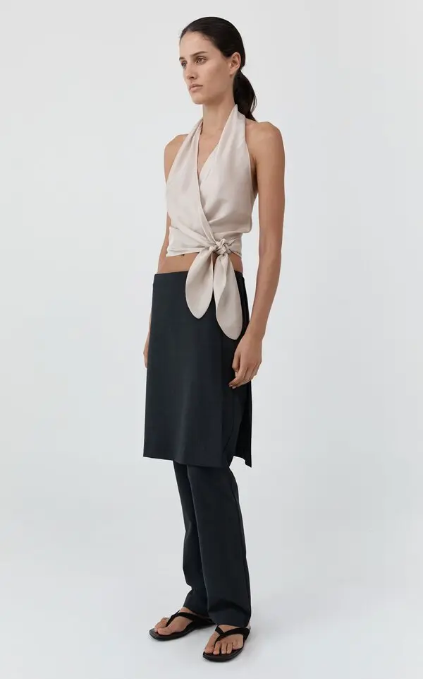 ST. AGNI Silk Halter Wrap Top - Neutral