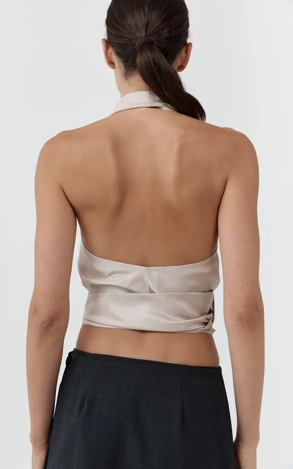 ST. AGNI Silk Halter Wrap Top - Neutral