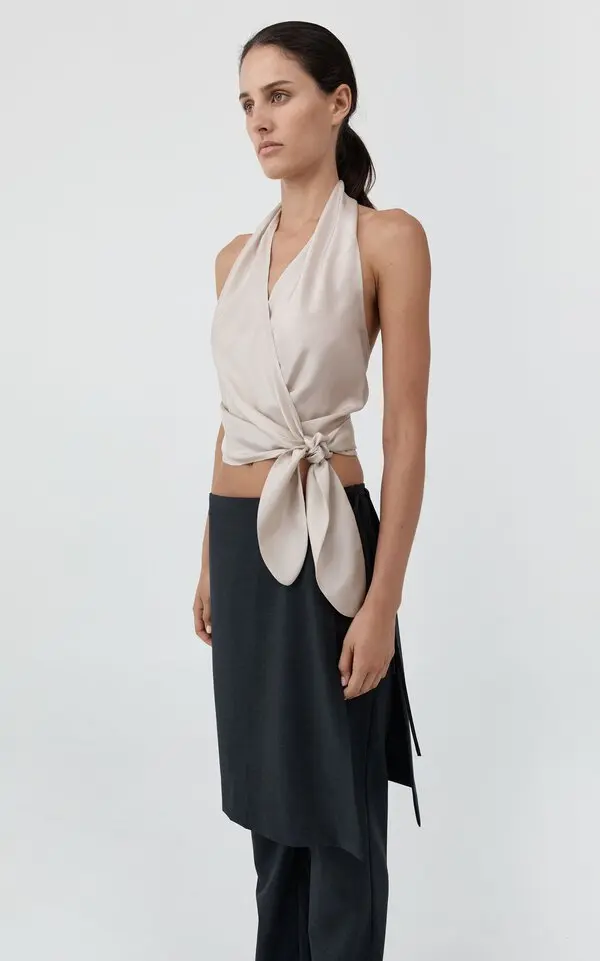 ST. AGNI Silk Halter Wrap Top - Neutral