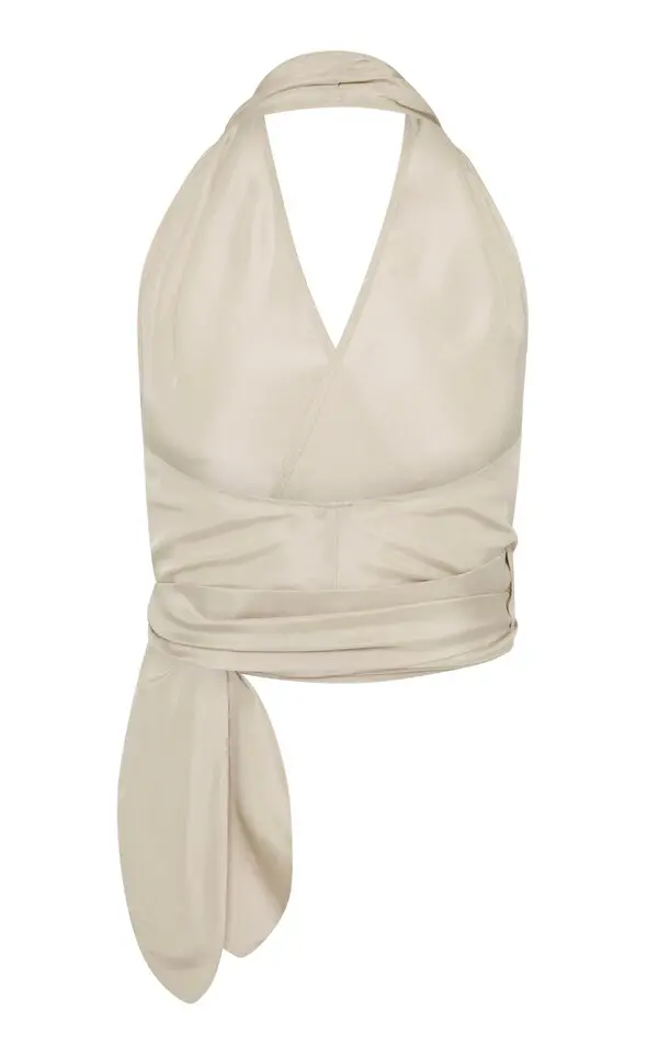 ST. AGNI Silk Halter Wrap Top - Neutral