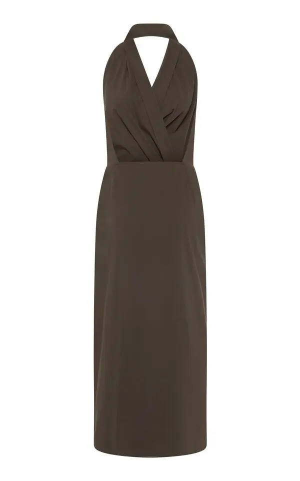 St. Agni Halter Wrap Backless Dress - Tan | Editorialist