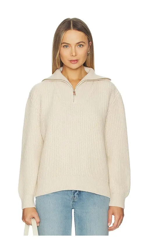 ANINE BING Sammy Quarter-zip Ribbed Knit Sweater - Beige