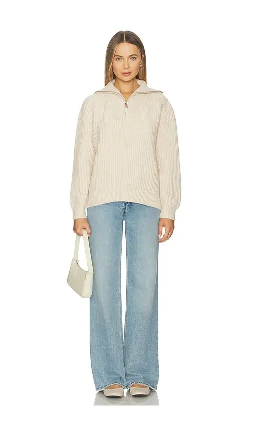 ANINE BING Sammy Quarter-zip Ribbed Knit Sweater