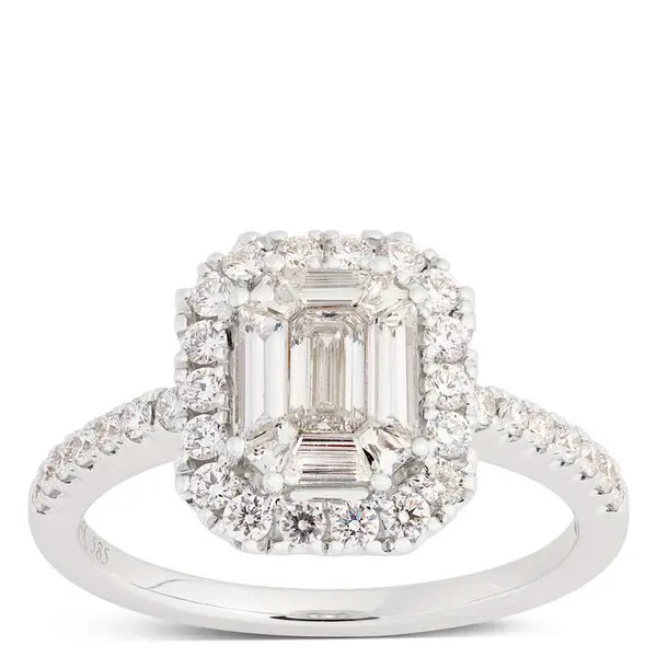 Benbridge Emerald Cut Halo Diamond Ring - Wg