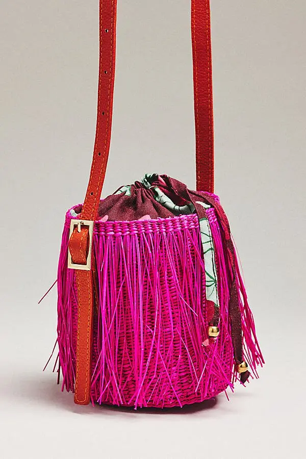 SENSI STUDIO Mini Frayed Crossbody Bucket Strap - Pink