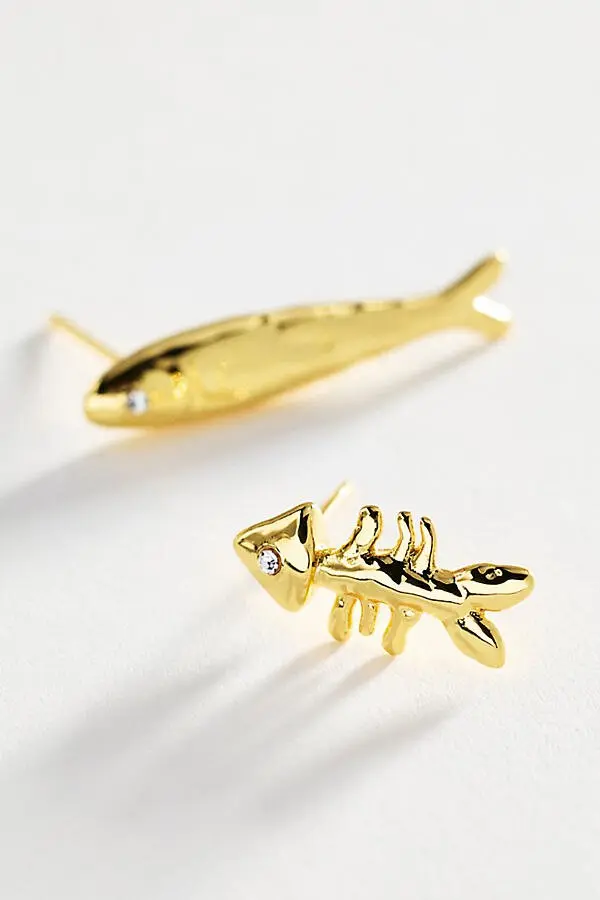 Éliou Sarde & Fishbone Mismatched Earrings - Gold