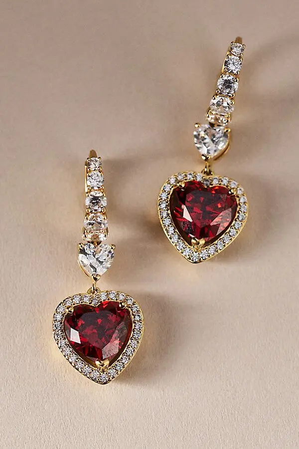 Nadri Bisou Halo Heart Leverback Earrings - Gold/red