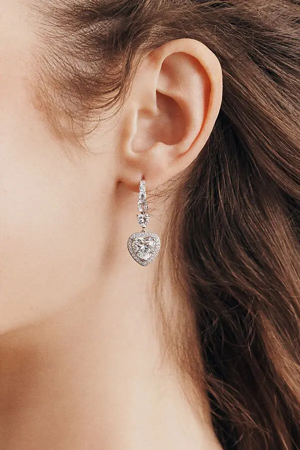 Nadri Bisou Halo Heart Leverback Earrings - Silver