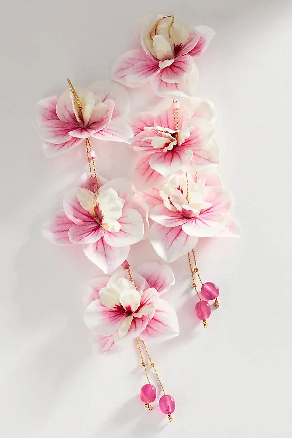 Anthropologie Floral Chandelier Earrings - Pink