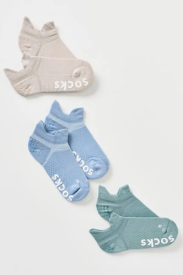 SQUID SOCKS Ankle Grip Socks Set Of 3 - Blue