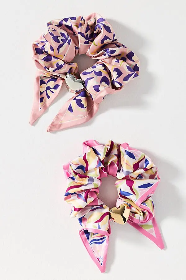 Anthropologie Charm Scrunchies Set - Purple Floral