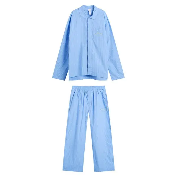 Calvin Klein Heritage Crest Cotton Poplin Pyjama Set - Slim Stripe Blue Descent