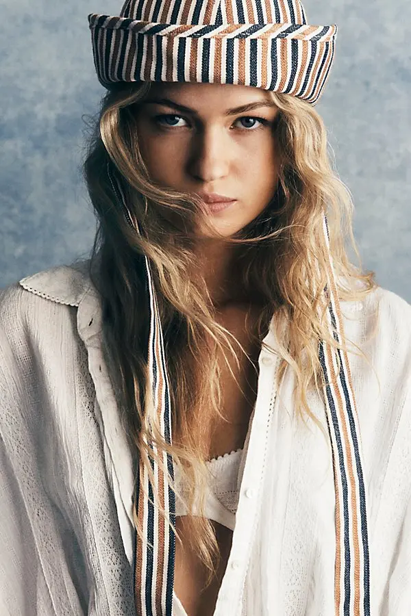 Free People Striped Sailor Bucket Hat - Brown Stripe