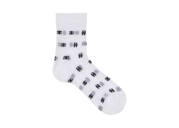 Celine Transparent Nylon Triomphe Socks - Off White/black