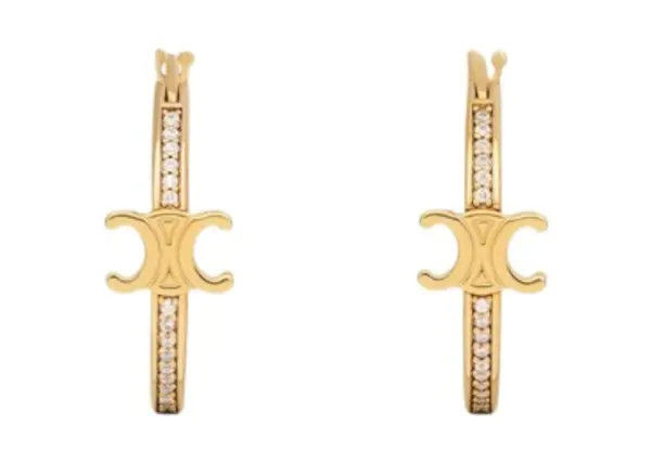 Celine Triomphe Sparkle Hoops - Gold