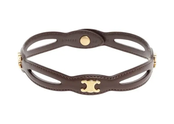 Celine Leather And Brass Choker - Gold/chestnut