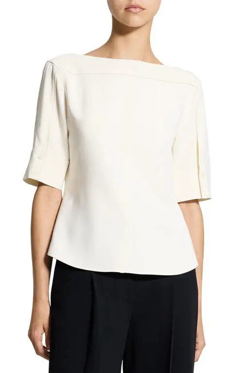 Theory Elbow Sleeve Boat Neck Top - Rice