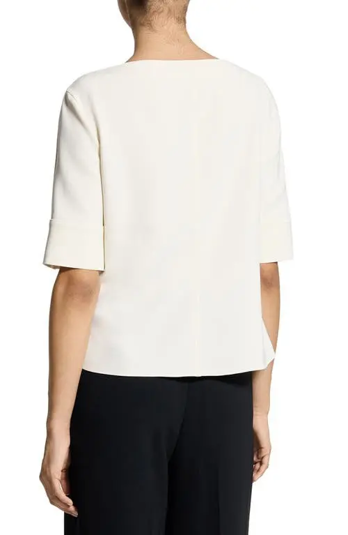 Theory Elbow Sleeve Boat Neck Top - Rice