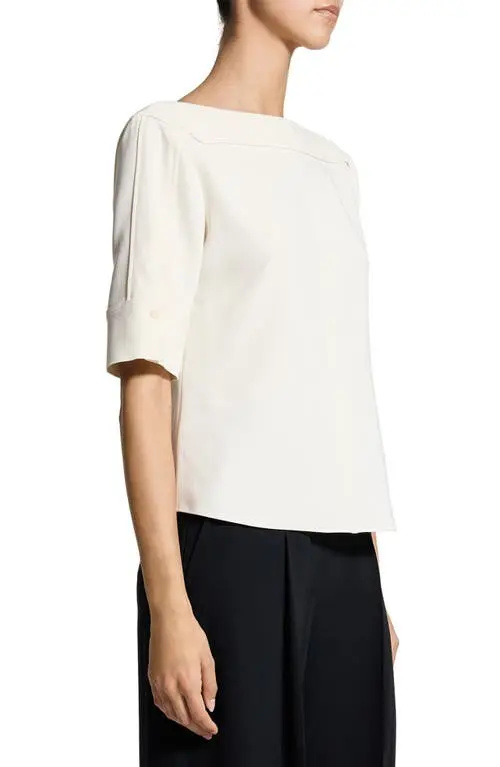Theory Elbow Sleeve Boat Neck Top - Rice