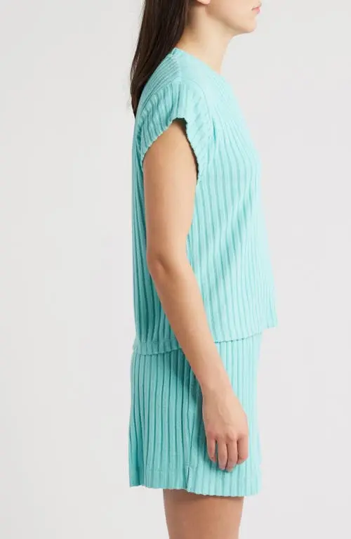 CITY BLUES Rib Knit Cap Sleeve Top - Aqua Sky