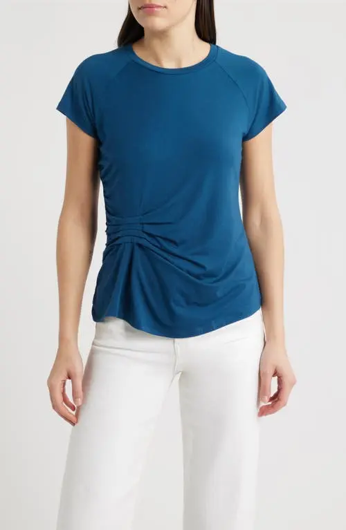 CITY BLUES Draped Crewneck T-shirt - Blue Opal