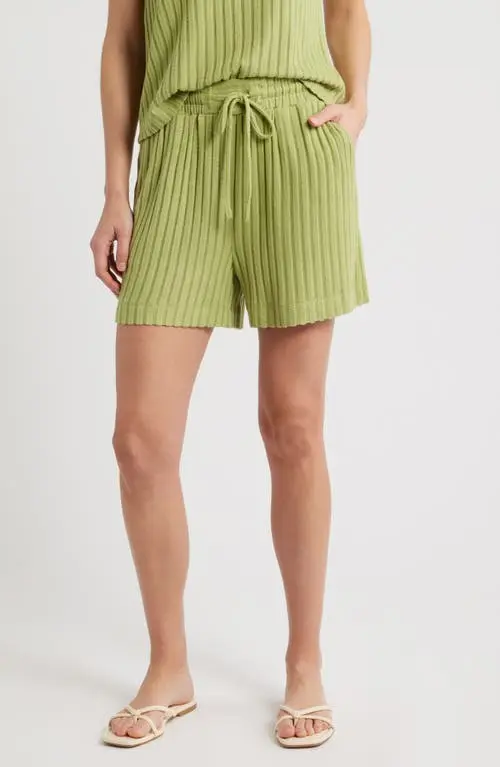 CITY BLUES Cozy Rib Drawstring Shorts - Pear