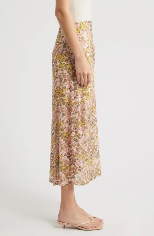 CITY BLUES Ruched Floral Midi Skirt - Dijon/conch