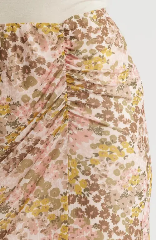 CITY BLUES Ruched Floral Midi Skirt - Dijon/conch