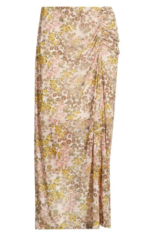 CITY BLUES Ruched Floral Midi Skirt - Dijon/conch