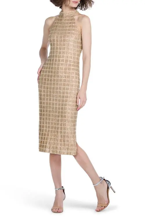 EMILY SHALANT Windowpane Sequin Midi Dress