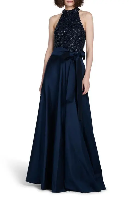 EMILY SHALANT Hand Embellished Bodice Taffeta Gown