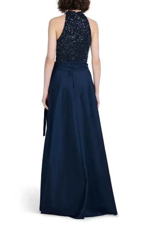 EMILY SHALANT Hand Embellished Bodice Taffeta Gown