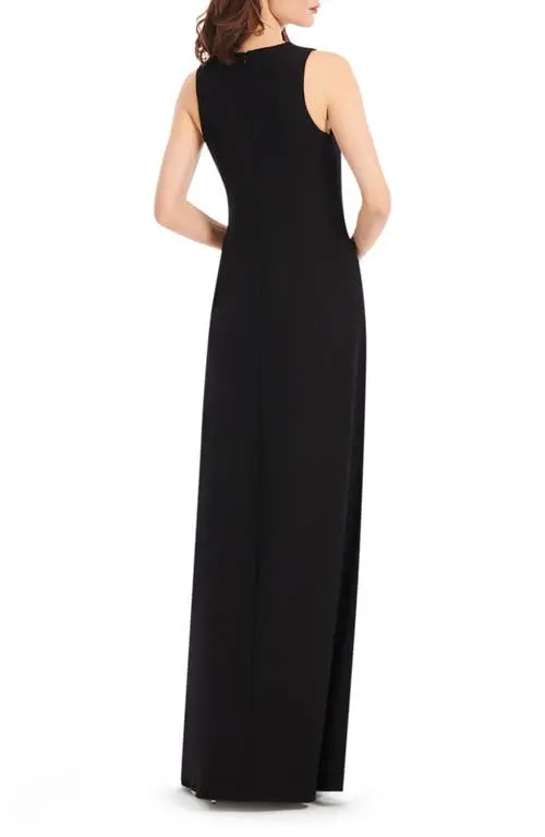 EMILY SHALANT Floral Appliqué Embellished Crepe Gown