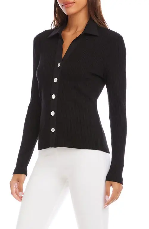 Karen Kane Button-up Rib Top - Blk