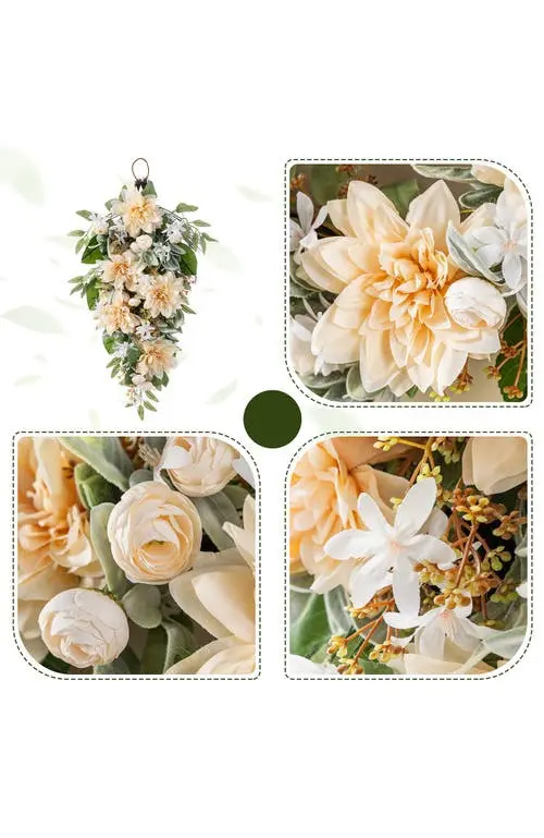 GLITZHOME 28"h Peach Dahlia Artificial Floral Teardrop